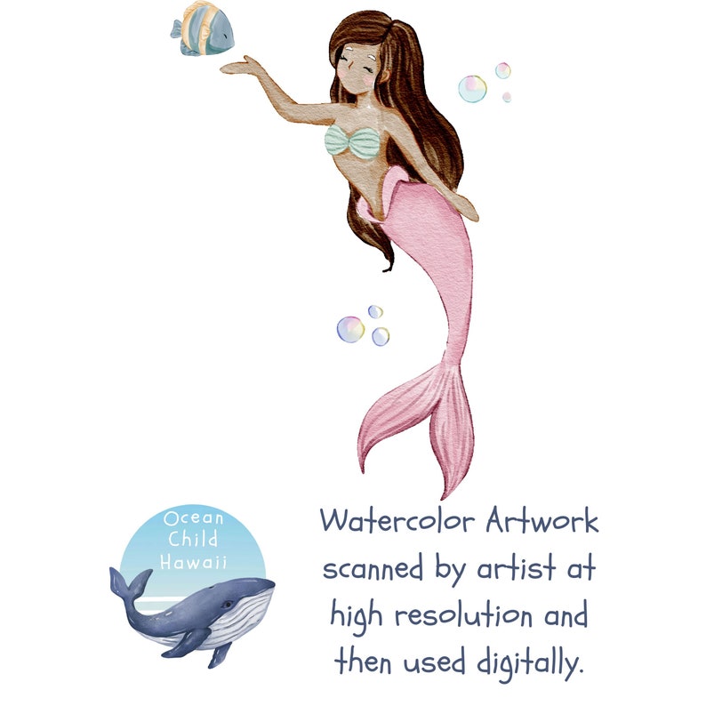 Mermaid Printable With Watercolor Mermaids, Shells, Coral & Sea ...