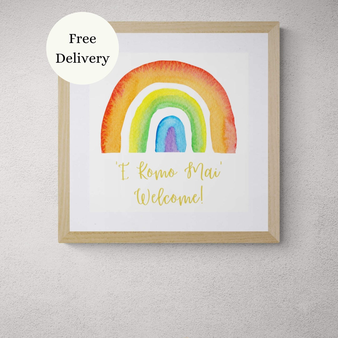 Hawaii Welcome E Komo Mai Wall Art, Printable Aloha Rainbow, Made in ...