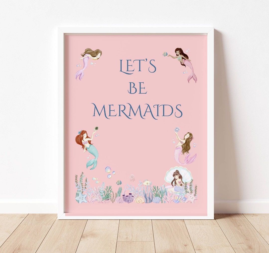Mermaid Printable With Watercolor Mermaids, Shells, Coral & Sea ...