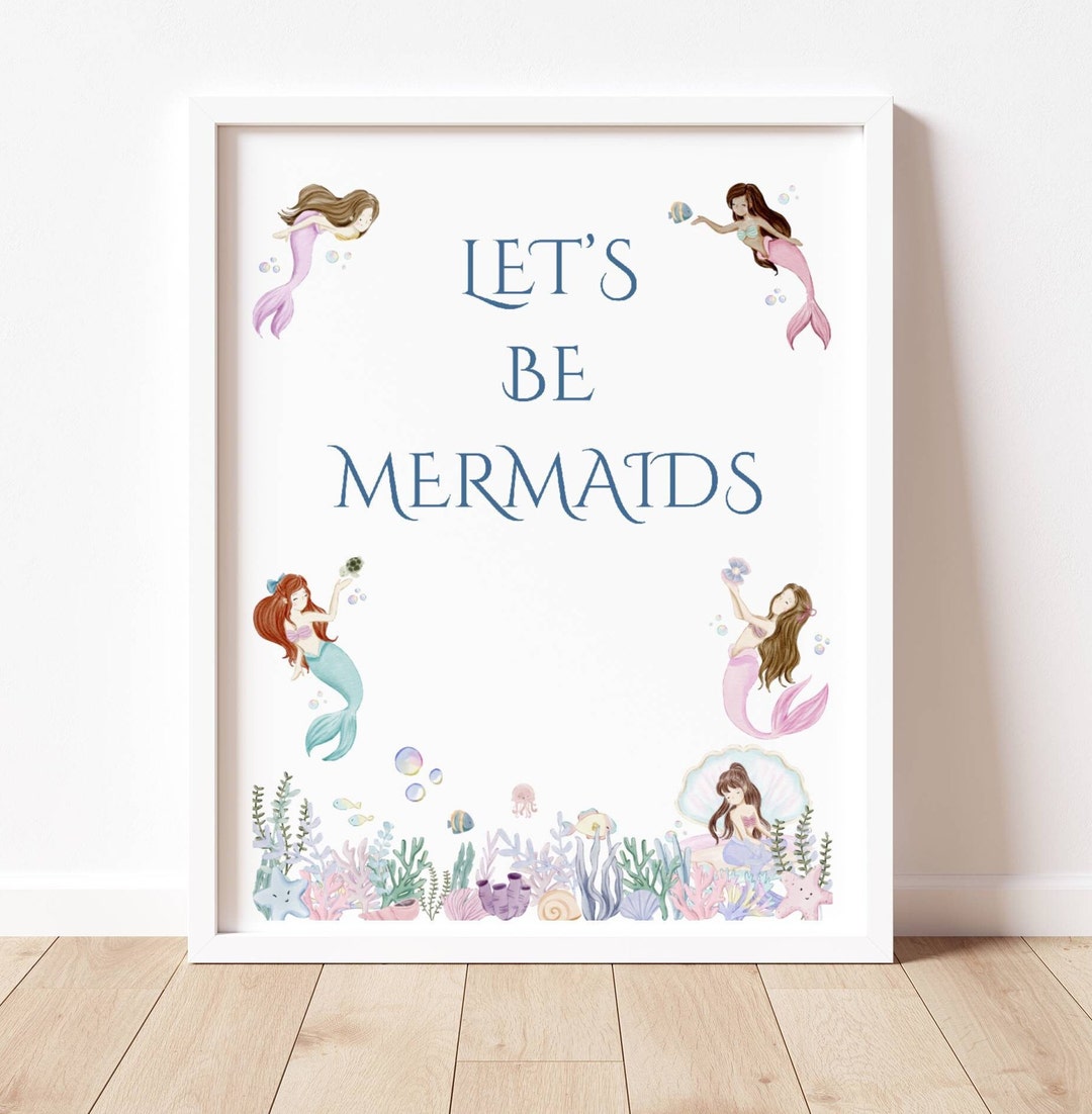 Mermaid Printable With Watercolor Mermaids, Shells, Coral & Sea ...