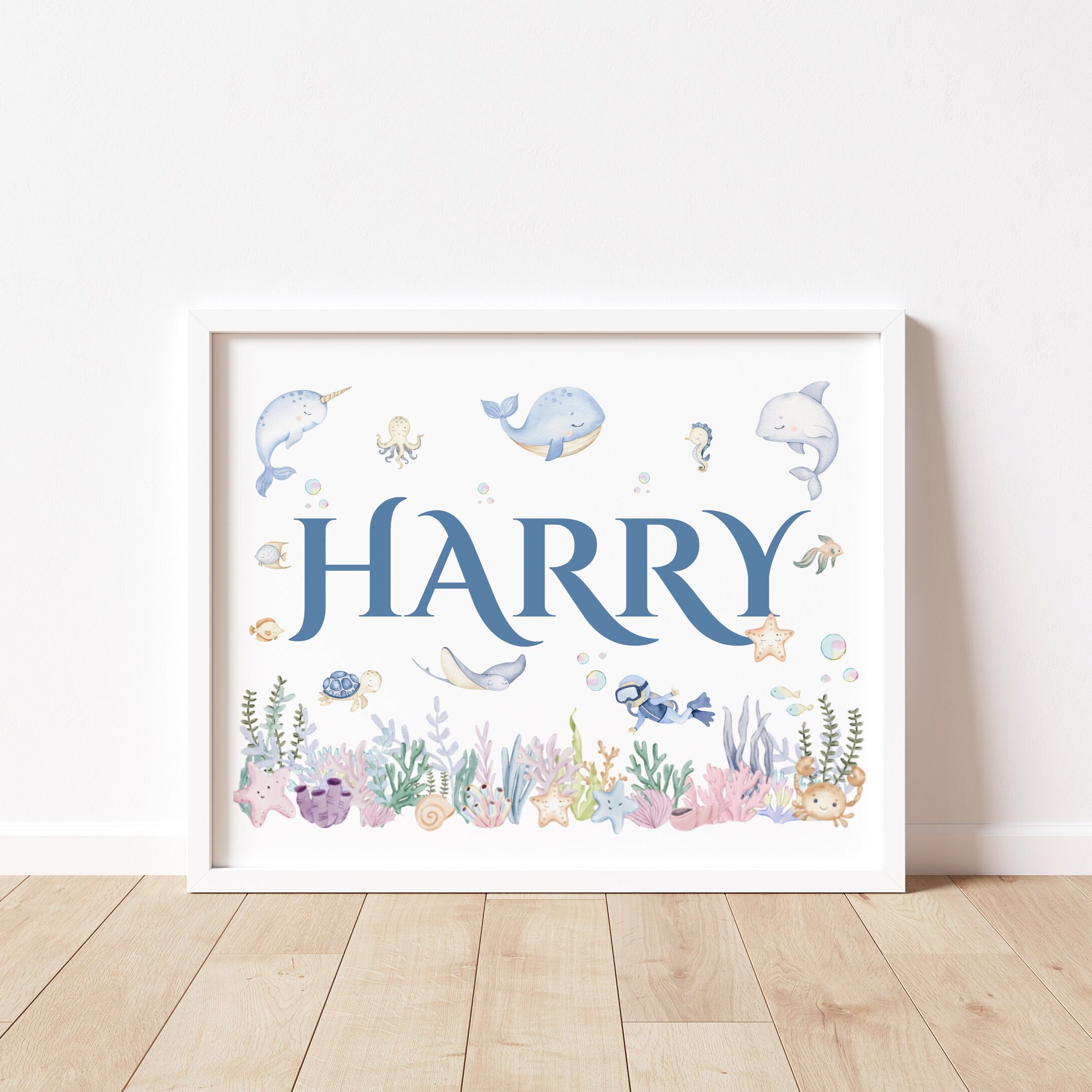 Under the Sea Room Wall Art Decor, With Watercolor Ocean, Coral & Sea ...