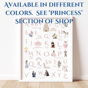 Alphabet Fairytale Print in Blue With Watercolor Castle, Princess ...