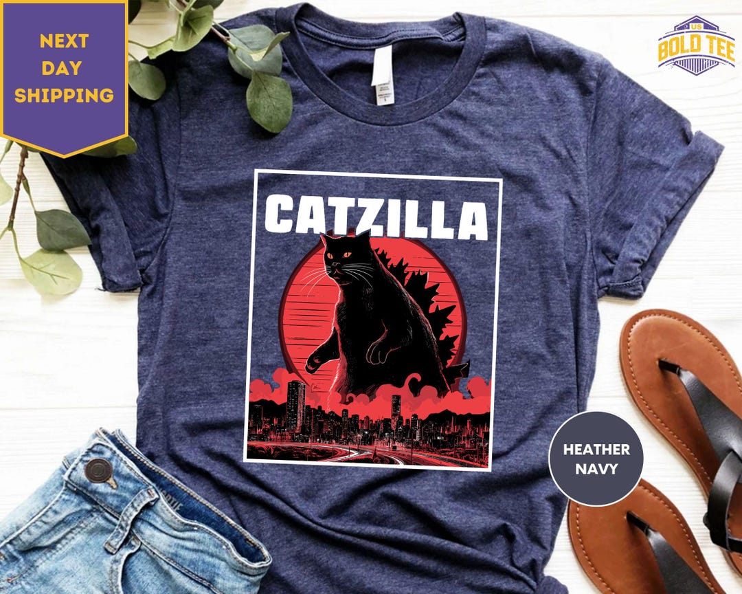 Catzilla T-shirt, Black Cat Tee, Giant Cat Sweatshirt, Monster Cat ...
