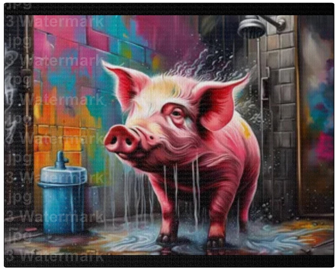 Pig Taking Shower Printable Bathroom Art Collection - Etsy