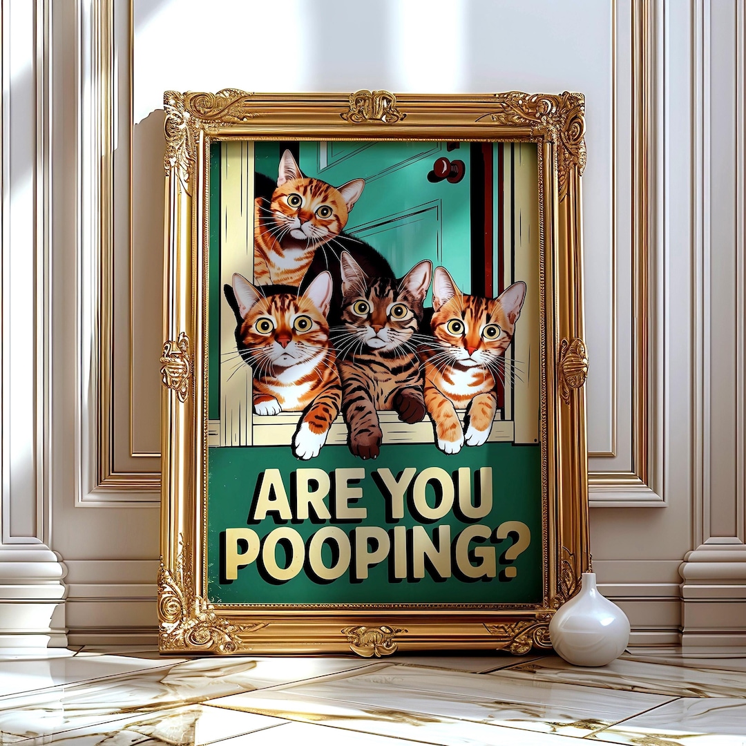 Are You Pooping Funny Cat Art, Bathroom Cat Art, Funny Bathroom Wall ...