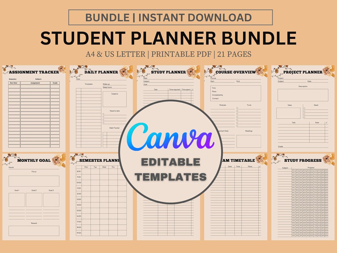 Editable Undated Student Planner Canva Template, Canva Student Planner ...