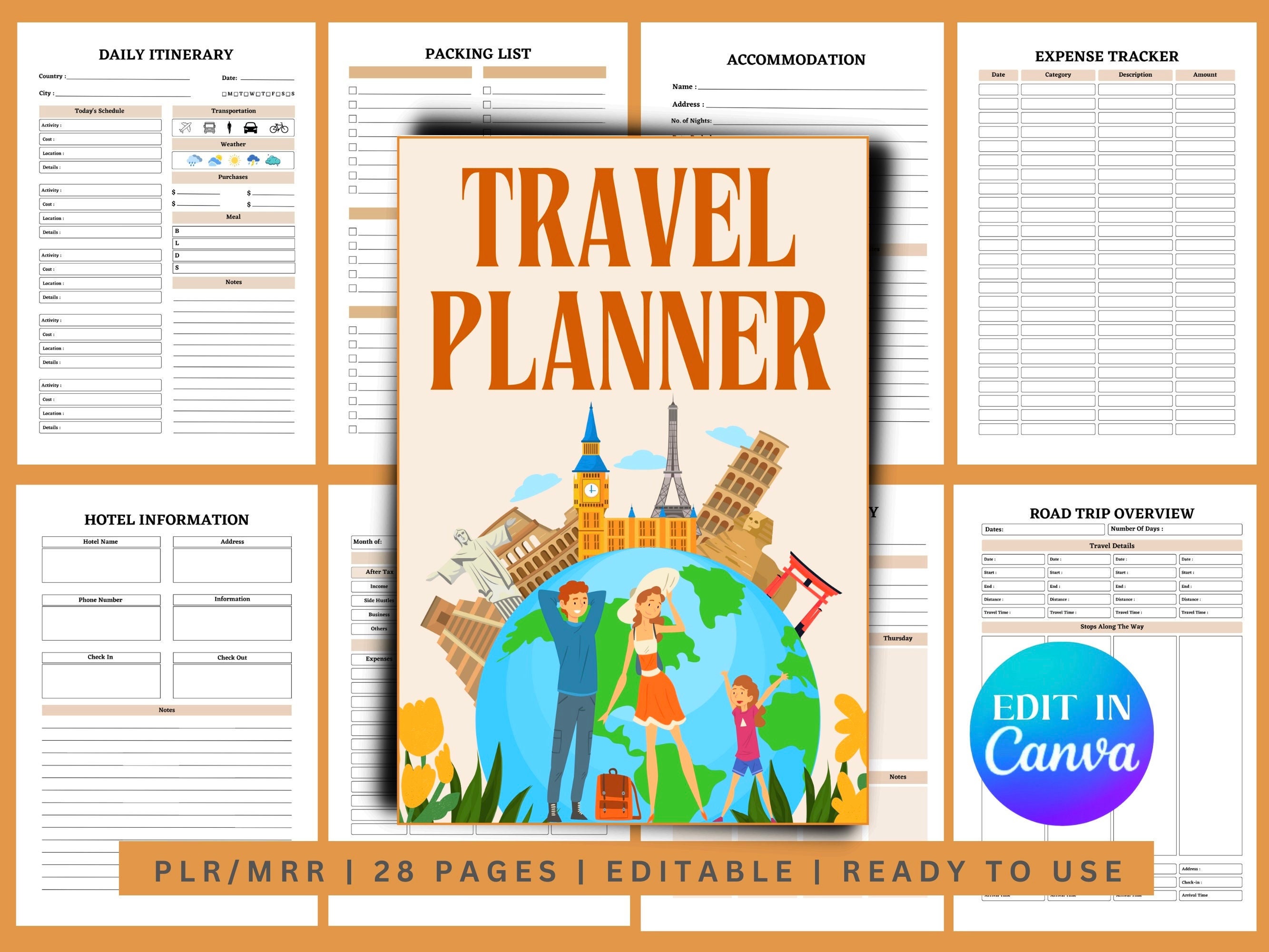 Travel Planner Template, Travel Planner Canva Template, Editable Canva ...