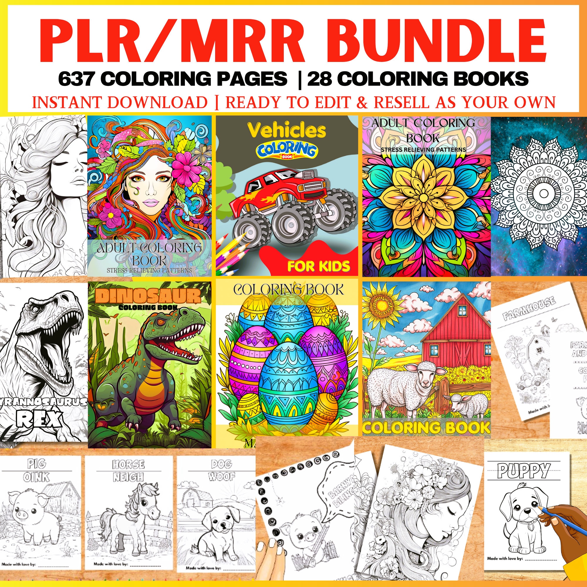 630+ PLR MRR Coloring Pages Bundle | Master Resell Rights Kids Adult ...