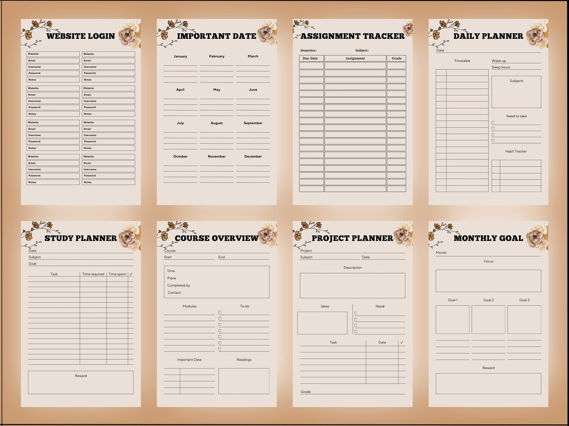 Editable Undated Student Planner Canva Template, Canva Student Planner ...