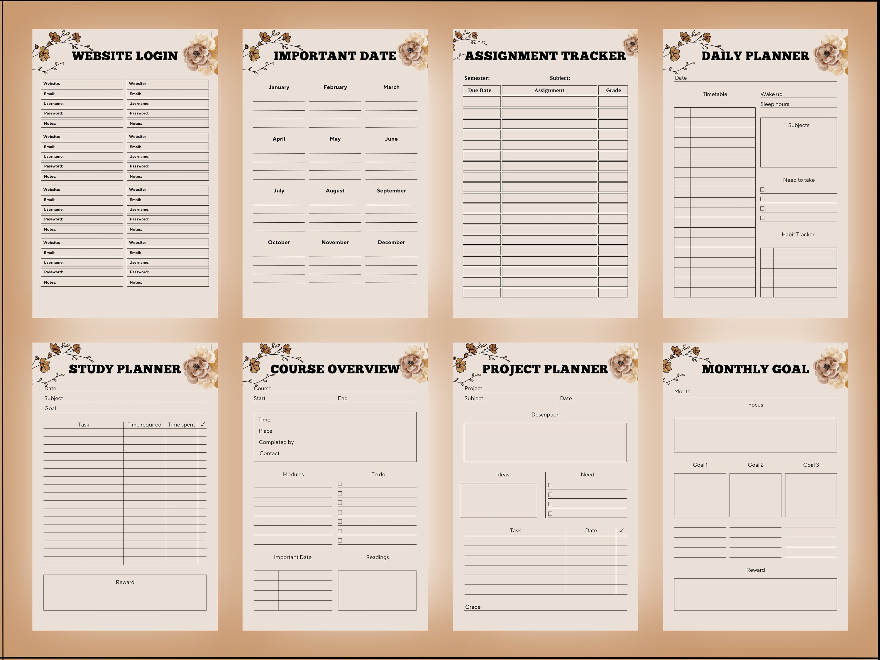 Editable Undated Student Planner Canva Template, Canva Student Planner ...