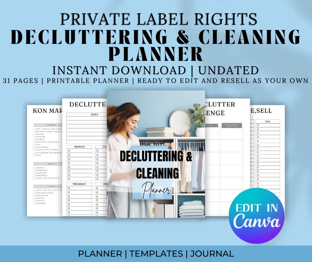 Decluttering & Cleaning Planner PLR Resell Canva Template, Canva PLR Decluttering Cleaning ...
