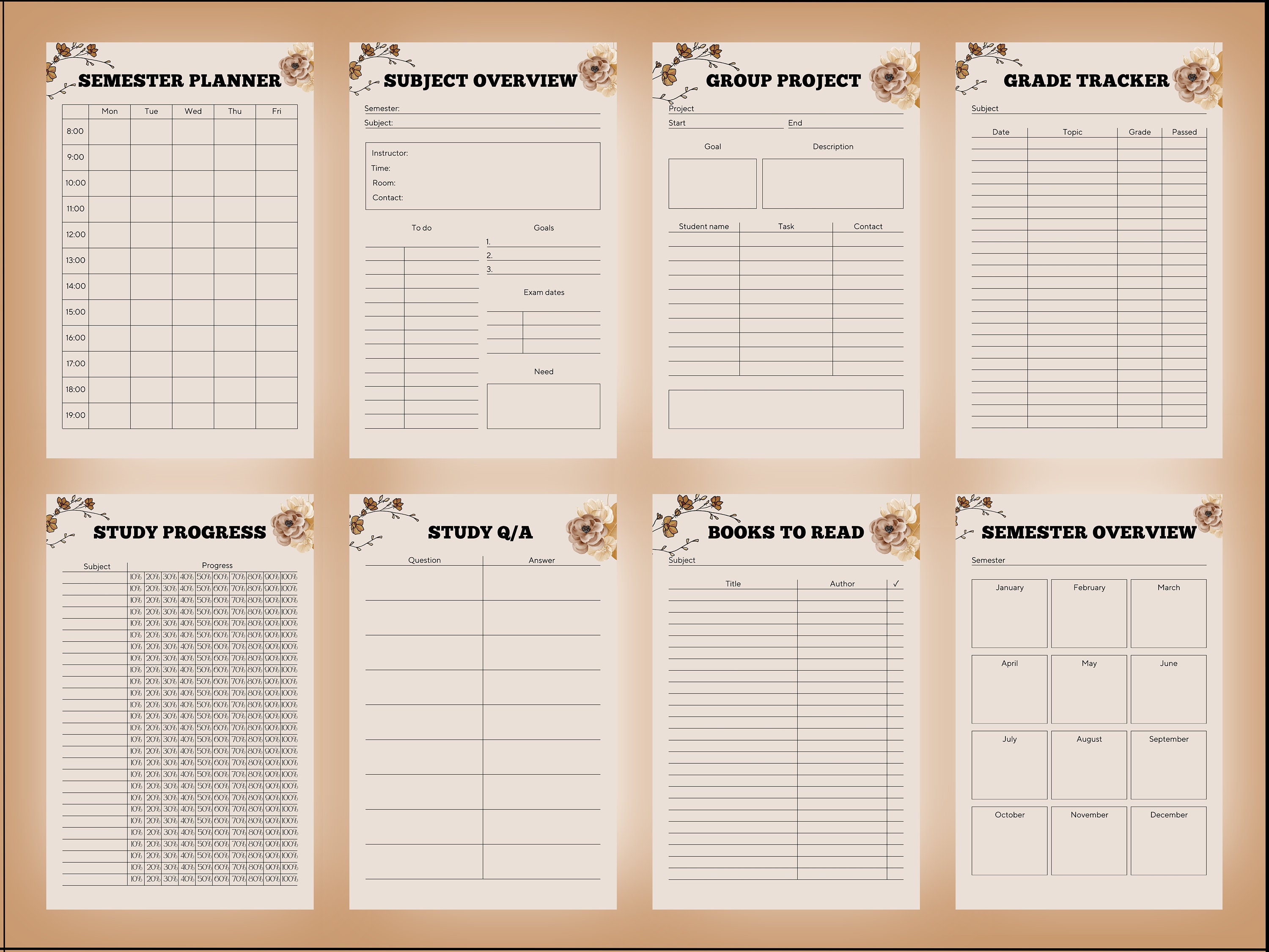 Editable Undated Student Planner Canva Template, Canva Student Planner ...