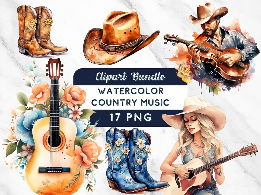 Watercolor Country Music Clipart Wild Western PNG Digital - Etsy Australia