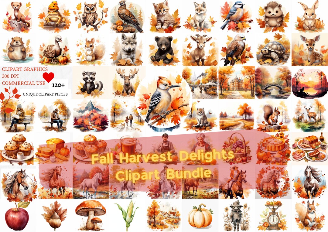 Fall Harvest Delights Clipart Bundle, Includes Fall Themed, Beautiful ...