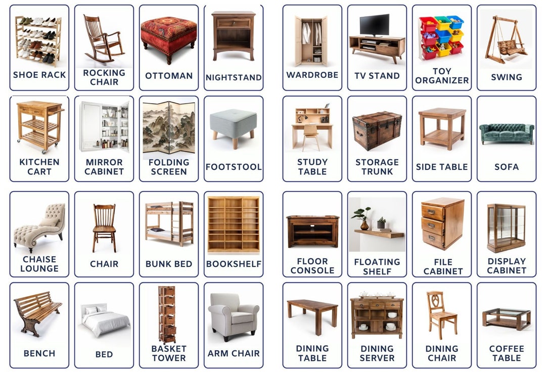 Furniture 32 Editable Montessori Cards, Flash Cards Nomenclature ...