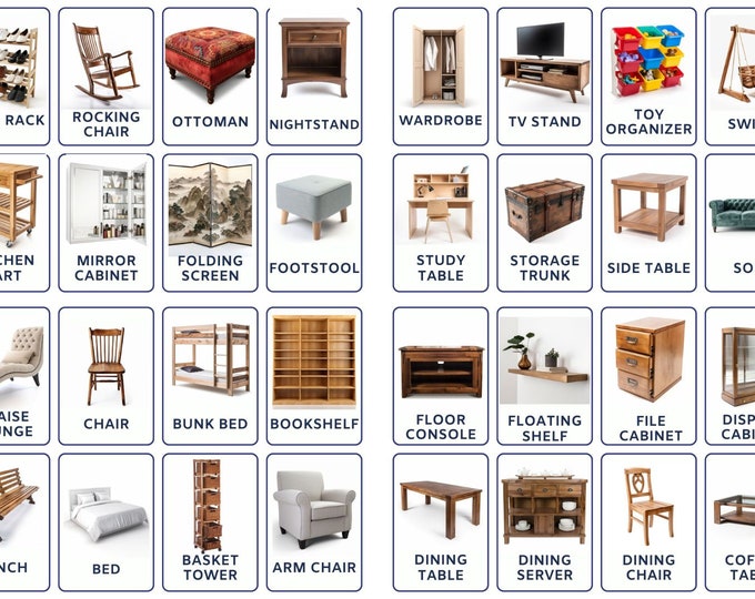 Furniture 32 Editable Montessori Cards, Flash Cards Nomenclature ...