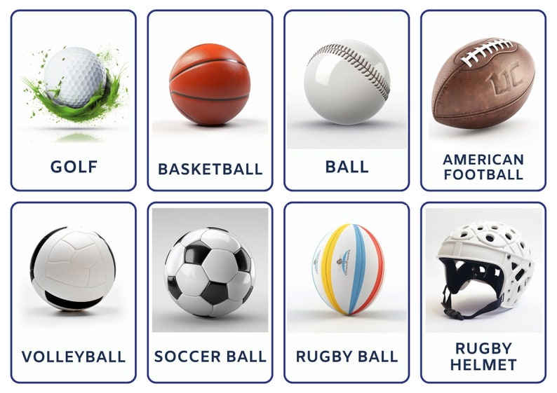 32 Sports Flashcards Kids Printable Nomenclature Cards - Etsy