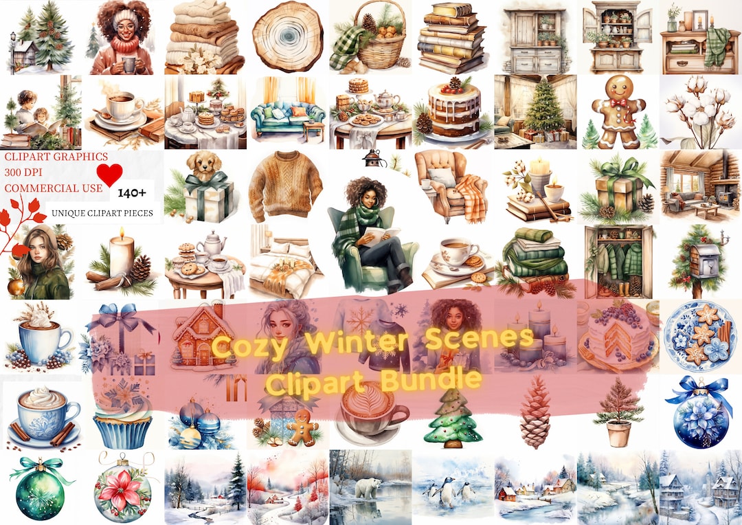 Cozy Winter Scenes Clipart Bundle, Includes Cold Weather, Cozy ...