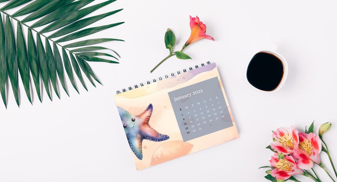2023 Lined Printable Calendar, Landscape, Ocean Animals Calendar 2023 ...