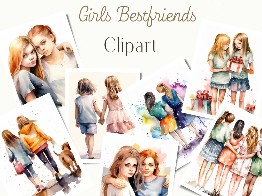 Watercolor Best Friends Clipart - 30 Watercolor Kids Girl BFF Clipart ...