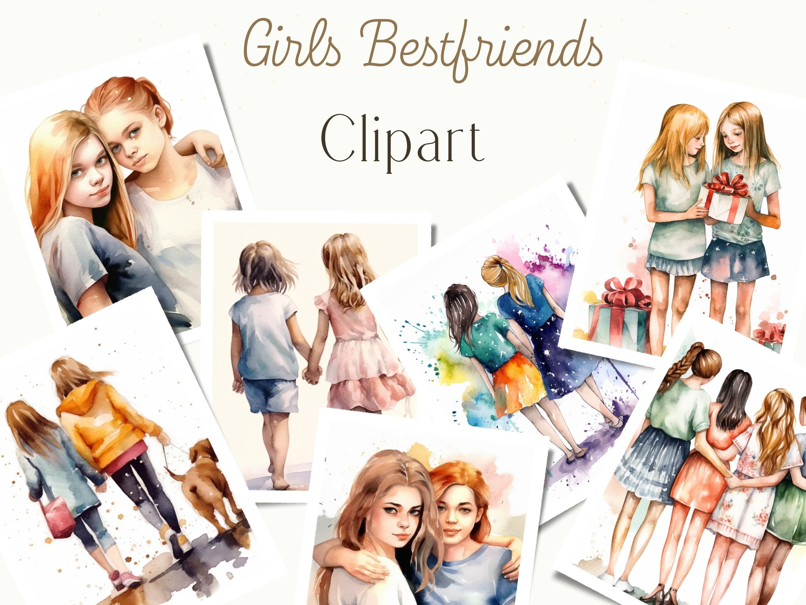 Watercolor Best Friends Clipart - 30 Watercolor Kids Girl BFF Clipart ...
