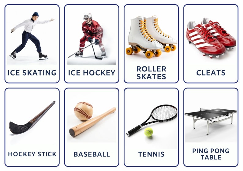 32 Sports Flashcards Kids Printable Nomenclature Cards - Etsy