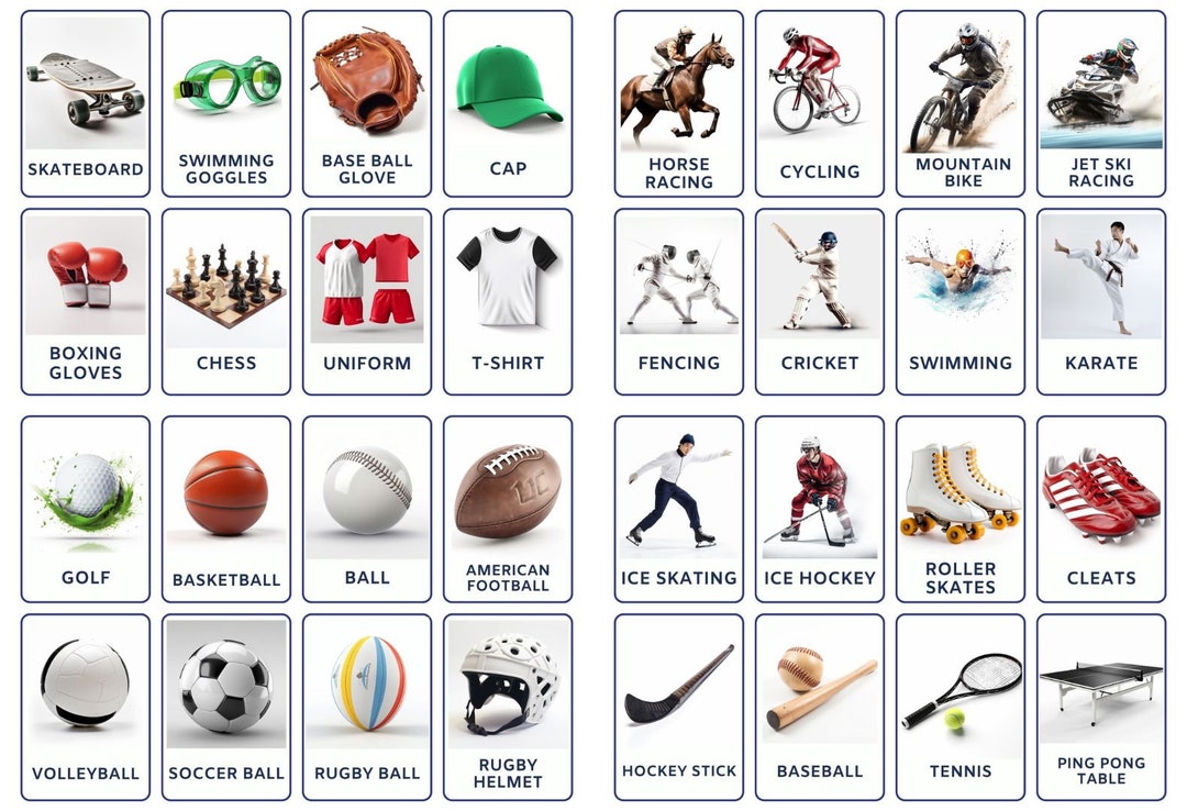 32 Sports Flashcards, Kids Printable, Nomenclature Cards, Toddler ...