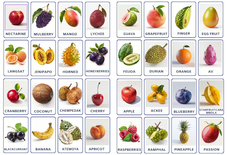 Explore 32 Printable Fruits Types Flashcards Designed for Children ...