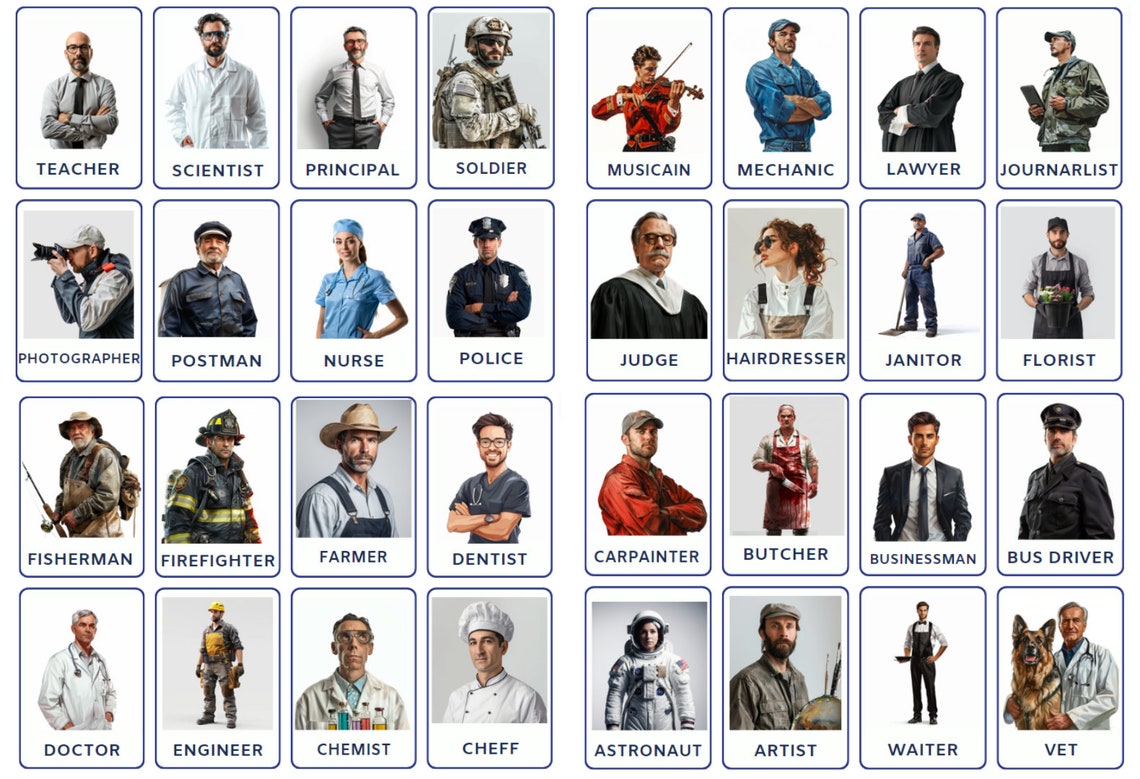 32 Professions Flashcards Designed for Children, Ideal for Montessori ...