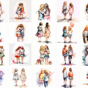 Watercolor Best Friends Clipart - 30 Watercolor Kids Girl BFF Clipart ...