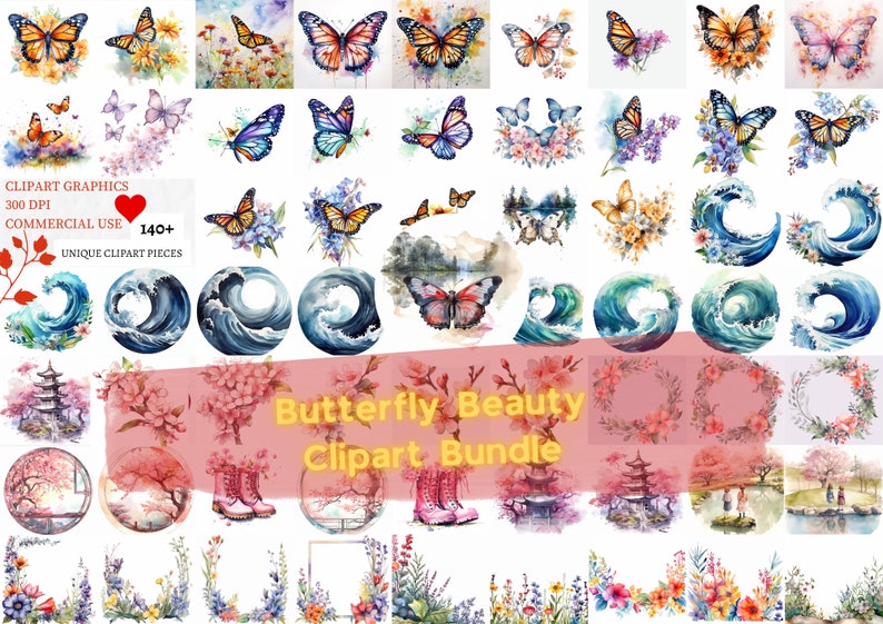 Butterfly Beauty Clipart Bundle, Including Sakura Spring Clipart ...