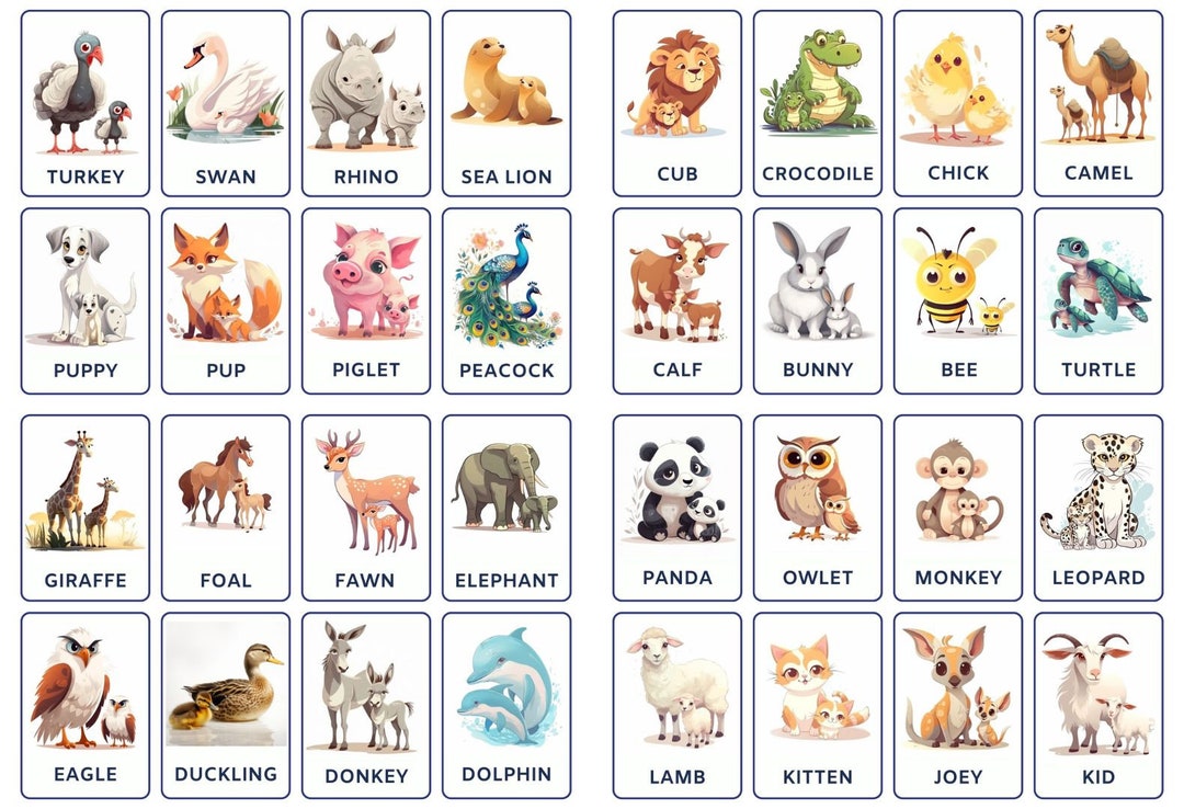 Introduce Baby Animals With 32 Printable Flash Cards, Mix and Match ...