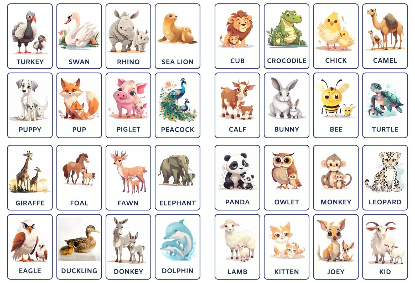 Introduce Baby Animals With 32 Printable Flash Cards, Mix and Match ...