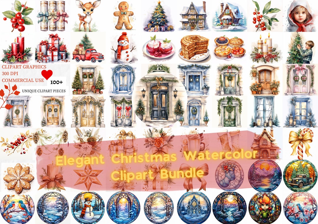 Elegant Christmas Watercolor Bundle, Includes Winter Door, Winter ...