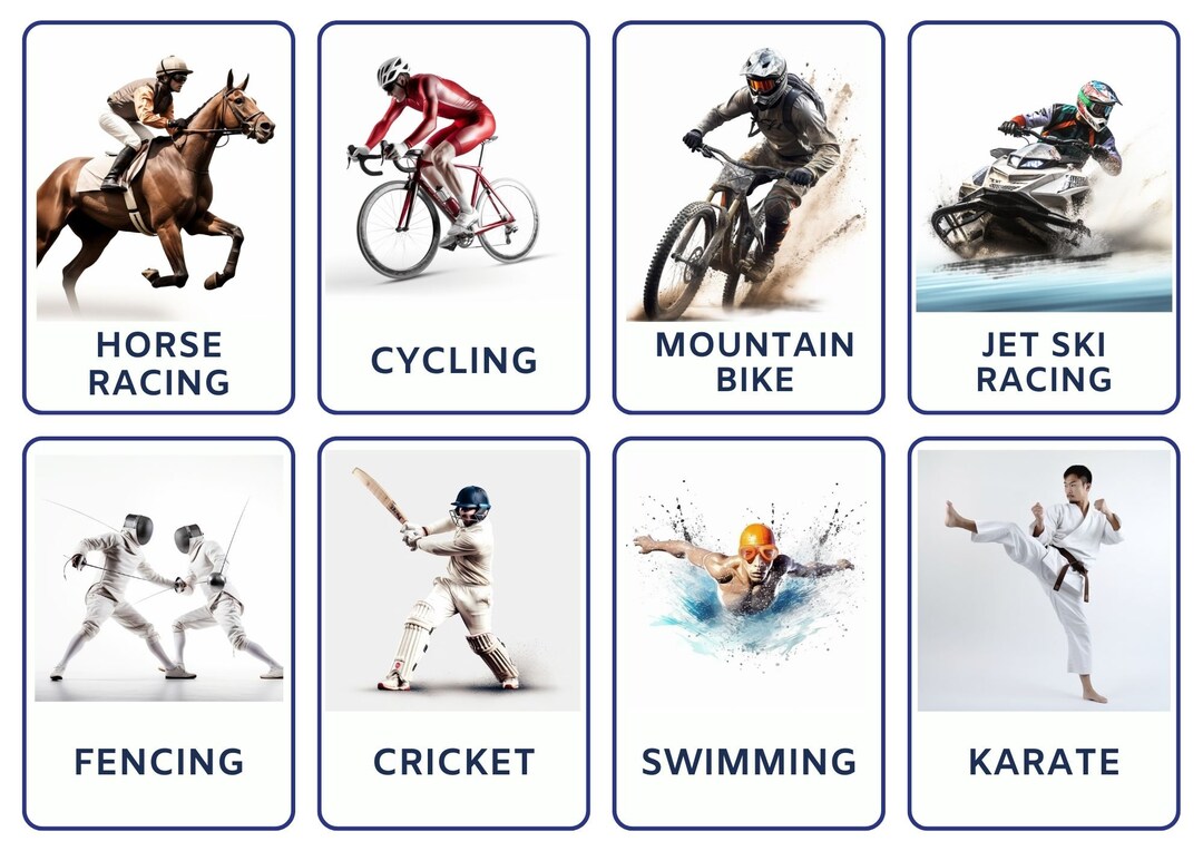 32 Sports Flashcards Kids Printable Nomenclature Cards - Etsy