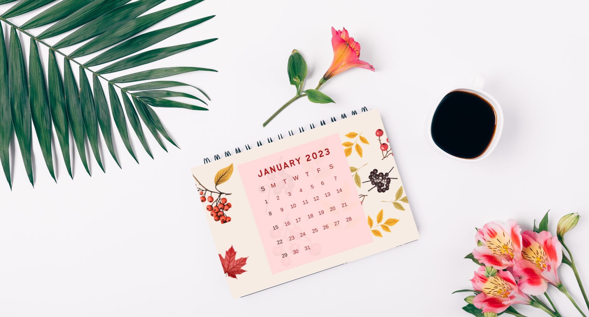 Upgrade Your Planning With Our Charming Autumn Red Monthly Calendar ...