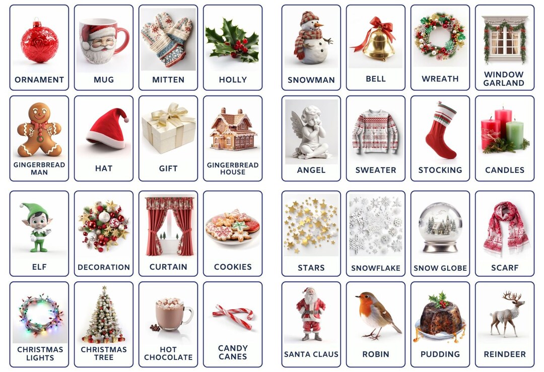 Celebrate the Holidays With 32 Christmas and Winter Flashcards, Instant ...