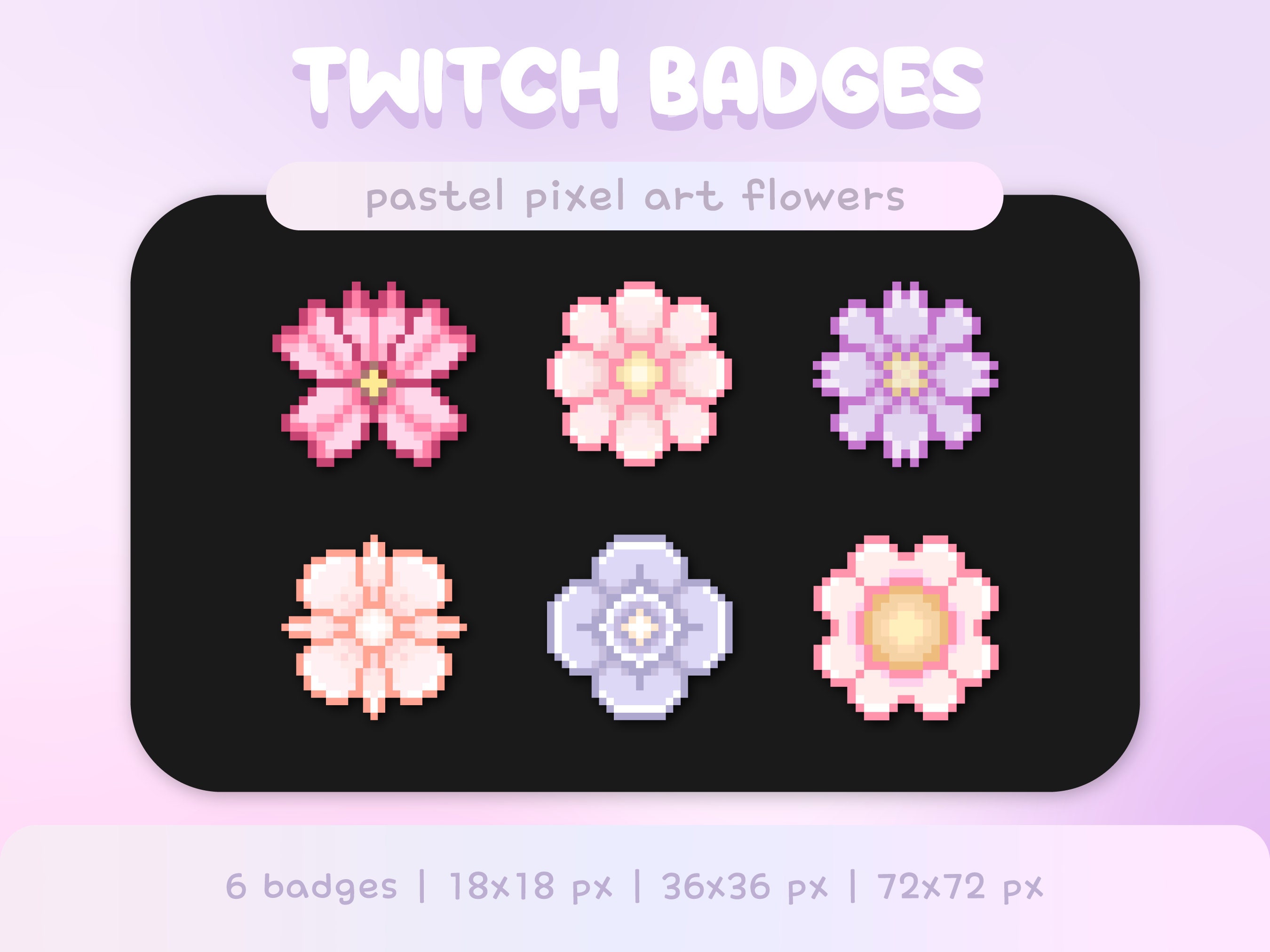 Pastel Pixel Art Flowers Twitch Sub Bit Badges / Streamer Badge Overlay ...