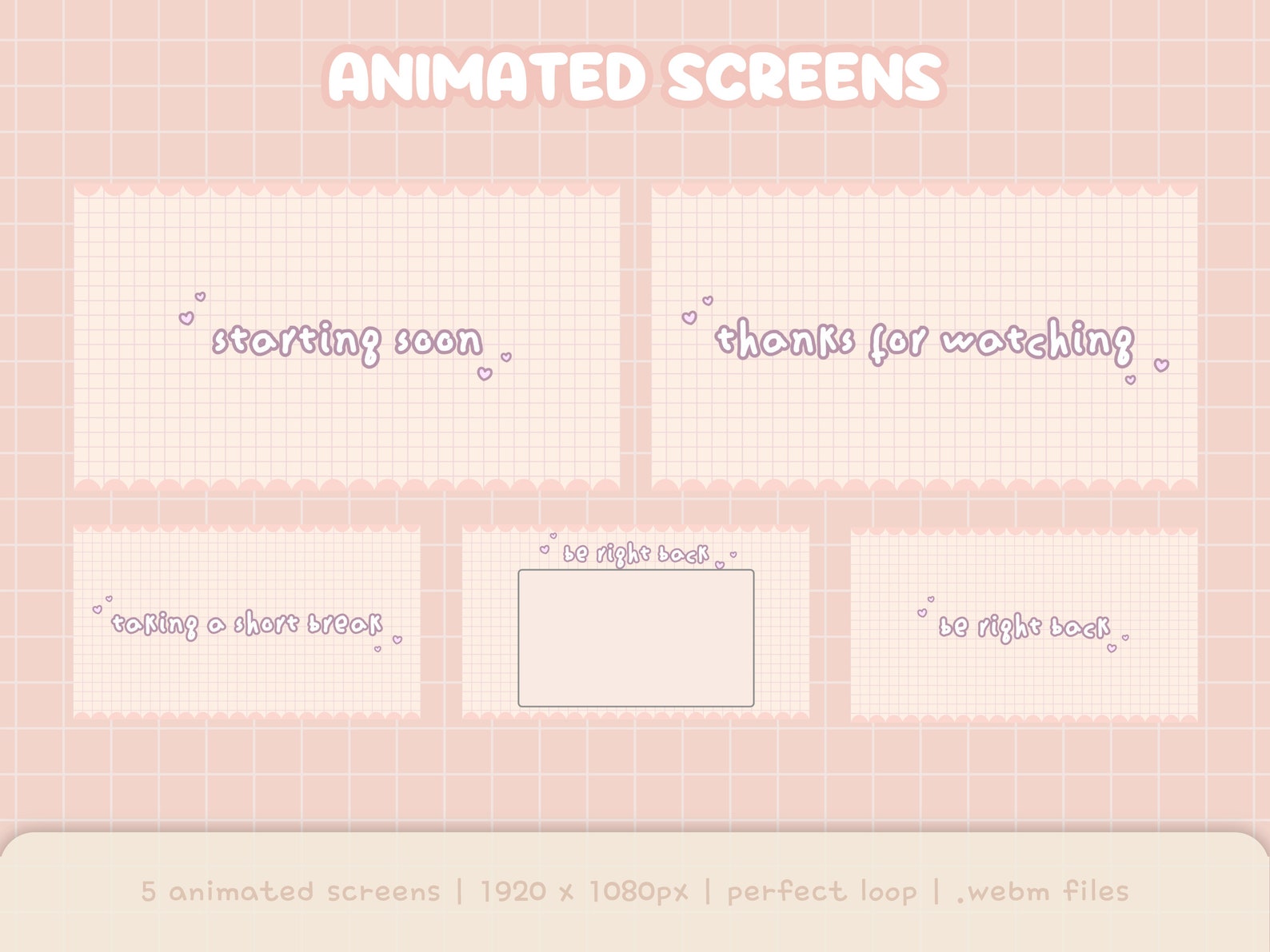 Cute Pastel Peach Animated & Static Stream Overlay Twitch Package ...
