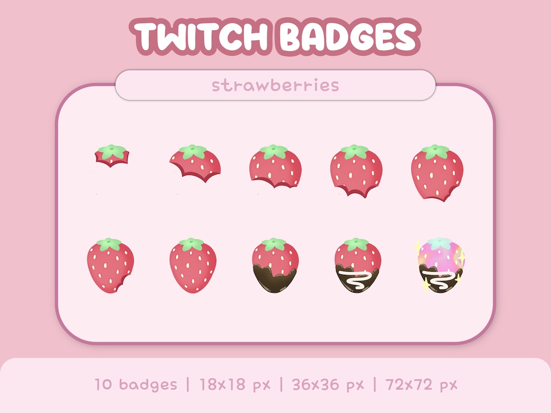 Strawberry Twitch Sub Bit Badges / 10 Streamer Badge - Etsy