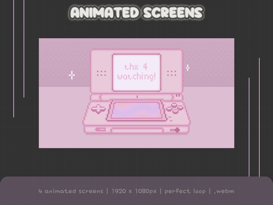 Animated Pink Pixel Art Gaming Console Stream Screens Cute Pastel Twitch Compatible Gamer Theme ...