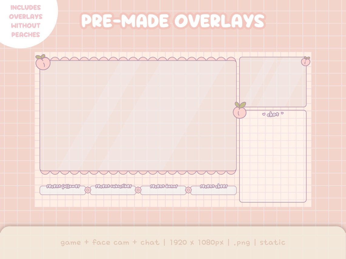 Cute Pastel Peach Animated & Static Stream Overlay Twitch Package ...
