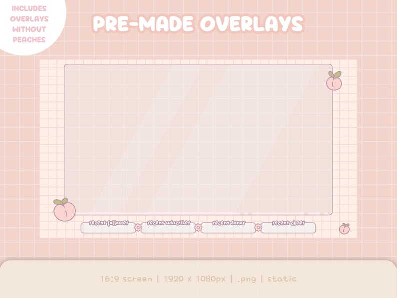 Cute Pastel Peach Animated & Static Stream Overlay Twitch Package ...