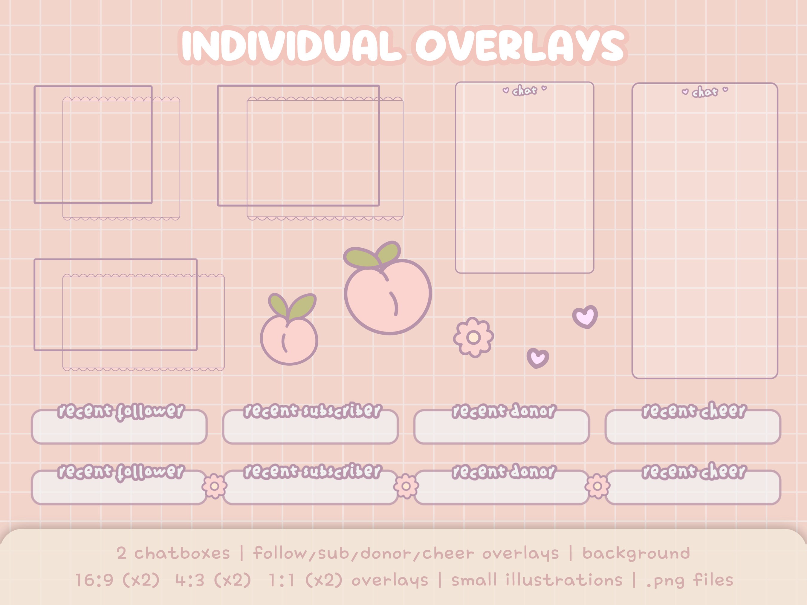 Cute Pastel Peach Animated & Static Stream Overlay Twitch Package ...