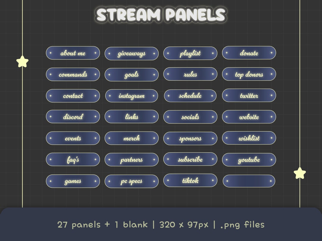 Static Stars Night Time Twitch Panels for Stream | 28 Panels (with 1 ...