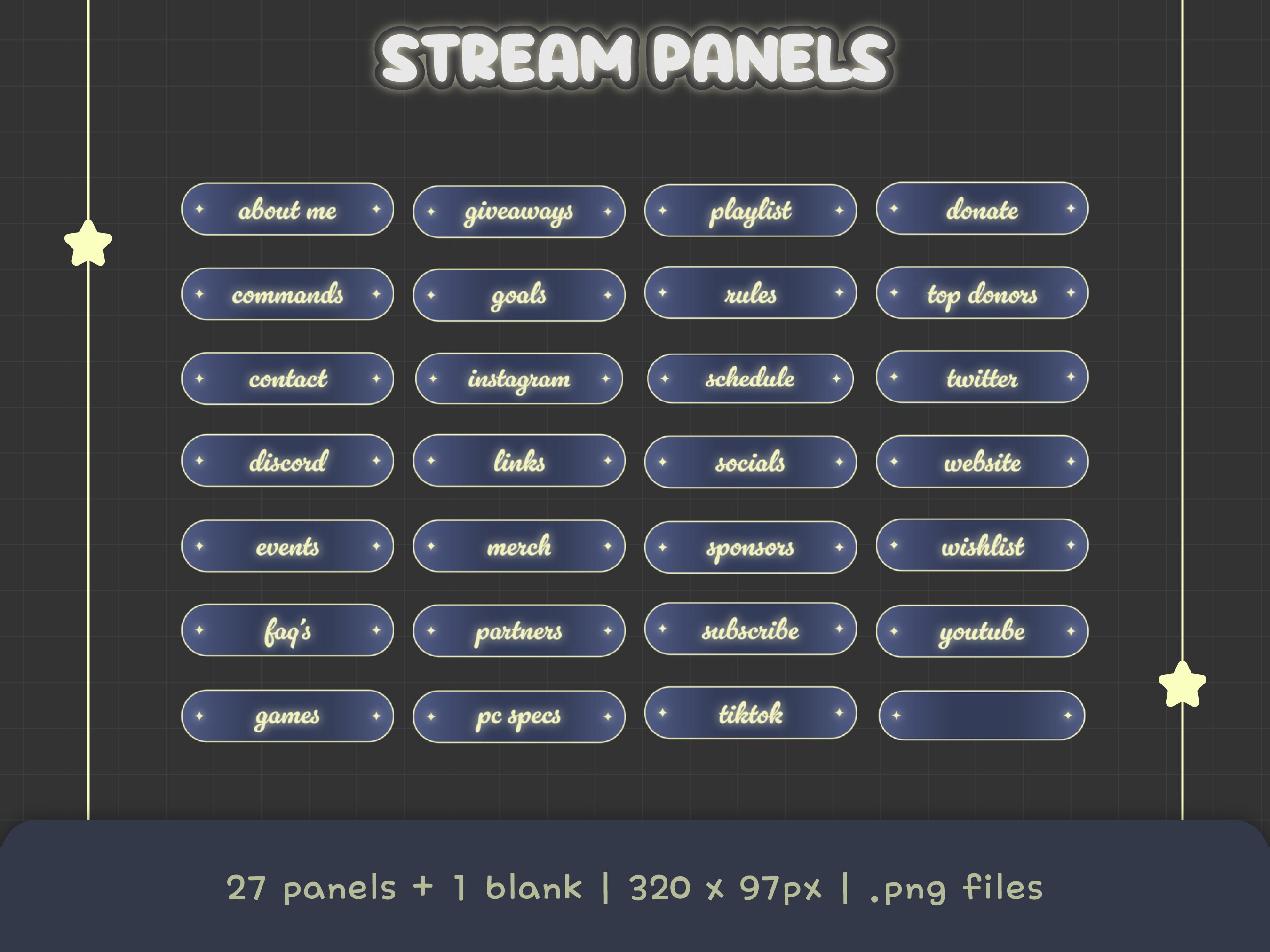 Static Stars Night Time Twitch Panels for Stream 28 Panels with 1 Blank ...