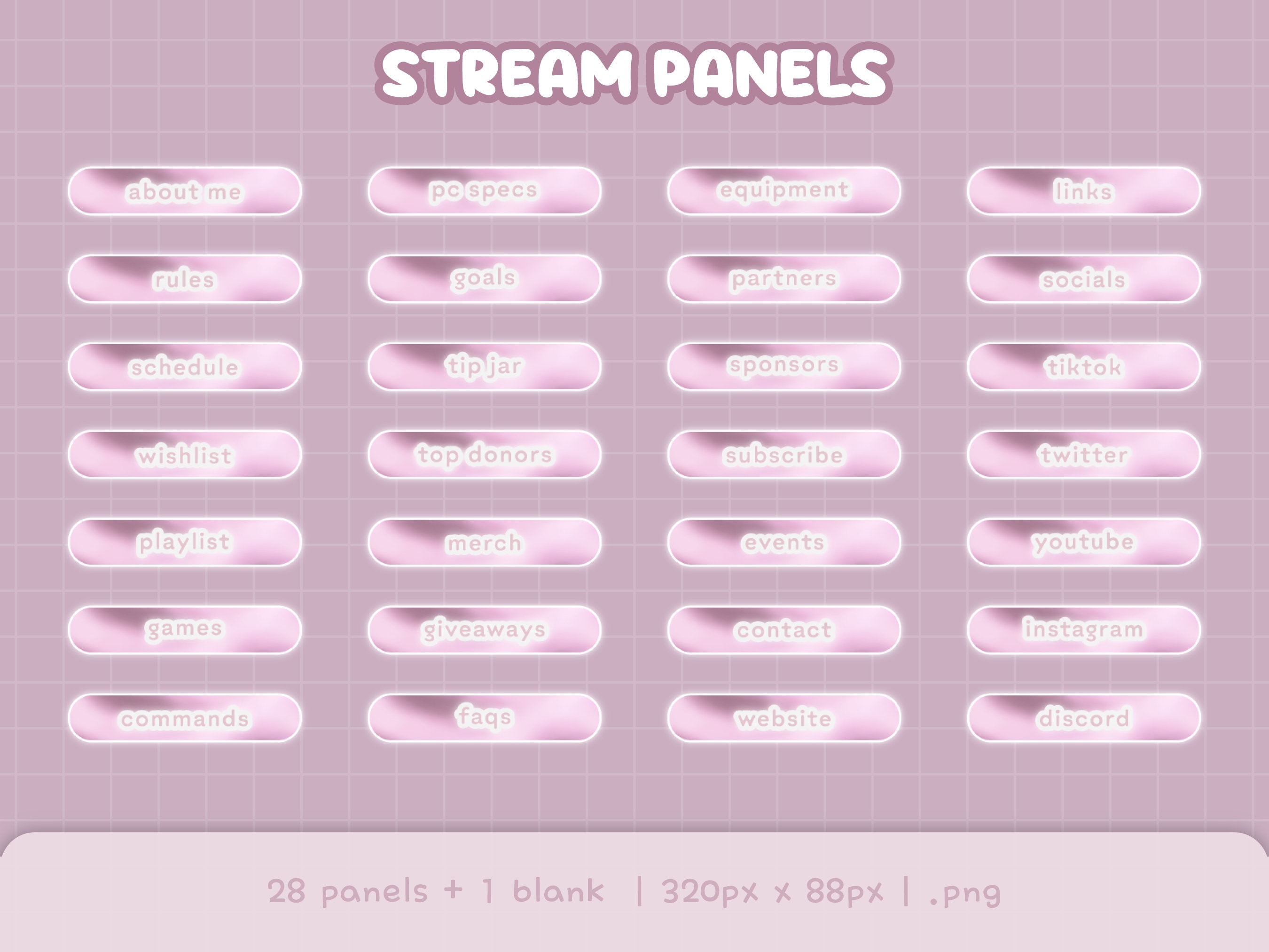 Pink/white Glow Static & Animated Twitch Package / Overlay Panels ...