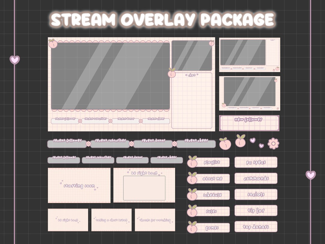 Cute Pastel Peach Animated & Static Stream Overlay Twitch Package ...