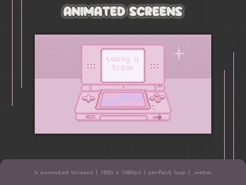 Animated Pink Pixel Art Gaming Console Stream Screens Cute Pastel ...