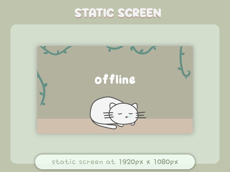 Static & Animated Green Cozy Cat Cute Stream Overlay / Banner Face Cam ...